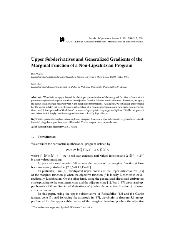 (PDF) Upper Subderivatives and Generalized Gradients of the Marginal ...