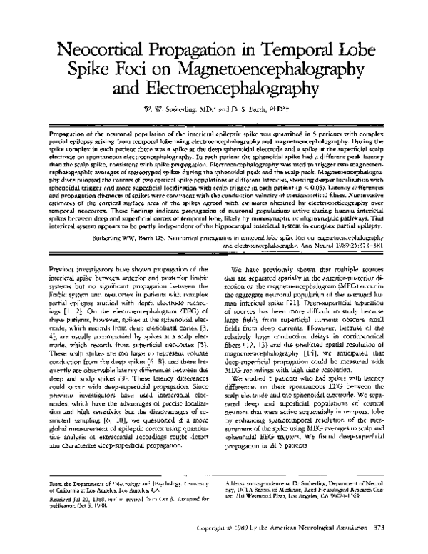 (PDF) Neocortical propagation in temporal lobe spike foci on ...