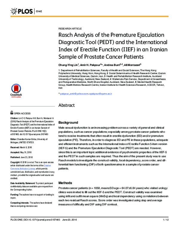 (PDF) Rasch Analysis of the Premature Ejaculation Diagnostic Tool (PEDT ...