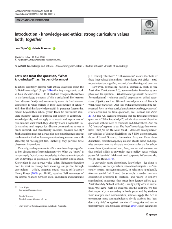(PDF) Introduction - knowledge-and-ethics: strong curriculum values ...