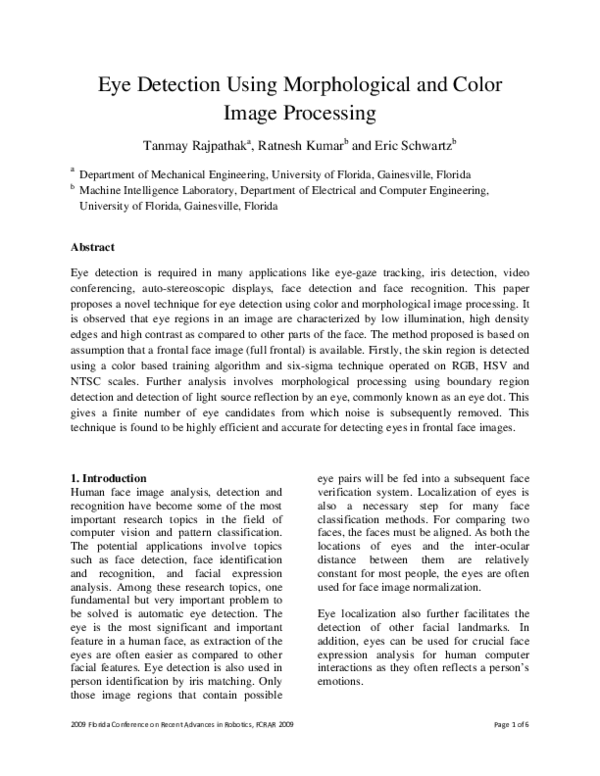 (PDF) Eye Detection Using Morphological and Color Image Processing