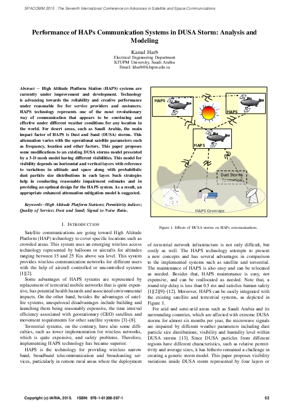 (PDF) Performance of HAPs Communication Systems in DUSA Storm: Analysis ...