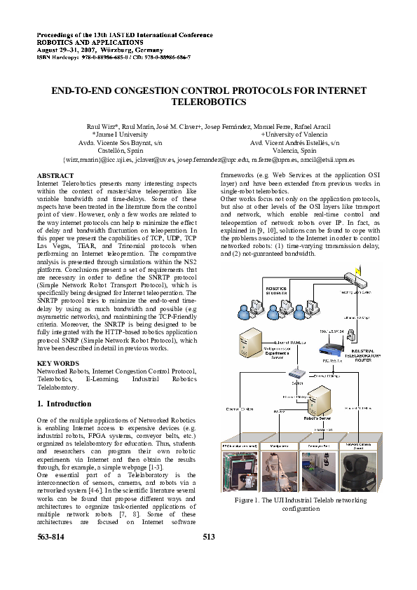 (PDF) End-to-end congestion control protocols for internet telerobotics