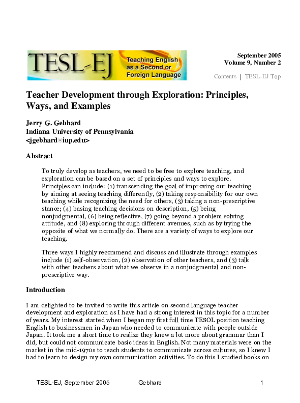(PDF) Teacher Development through Exploration: Principles, Ways, and ...
