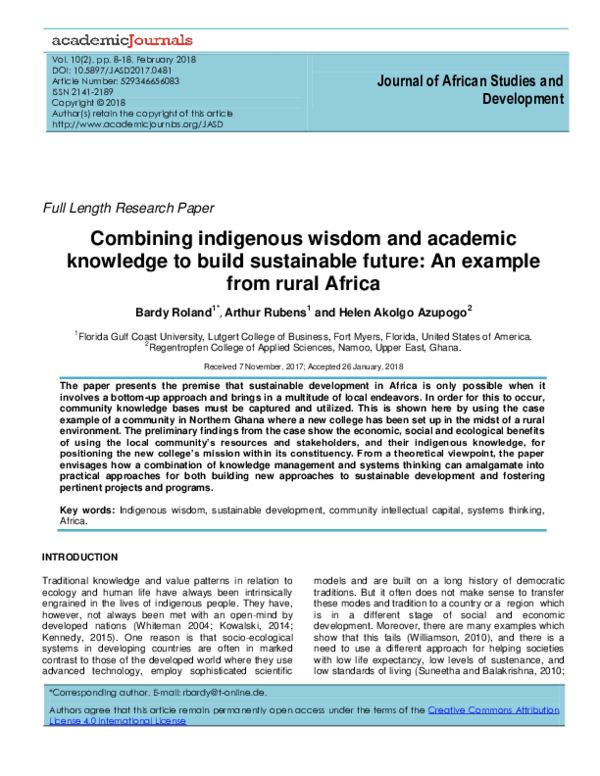 (PDF) Combining indigenous wisdom and academic knowledge to build ...