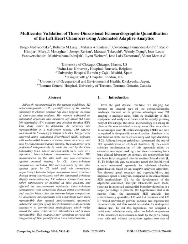 (PDF) Multicenter validation of three-dimensional echocardiographic quantification of the left ...
