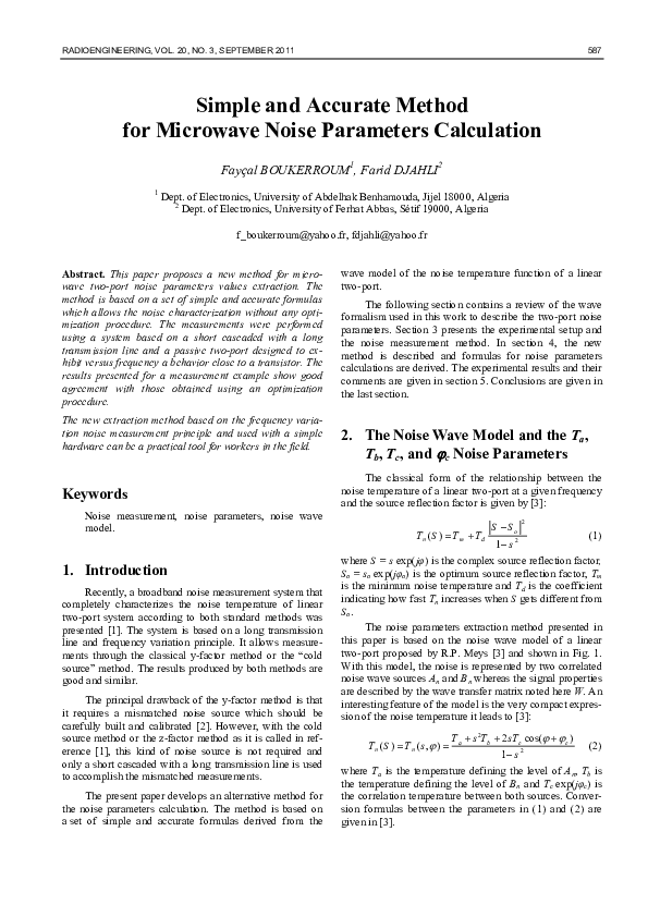 (PDF) Simple and Accurate Method for Microwave Noise Parameters Calculation