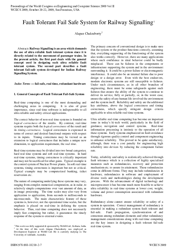 (PDF) Fault Tolerant Fail Safe System for Railway Signalling 1