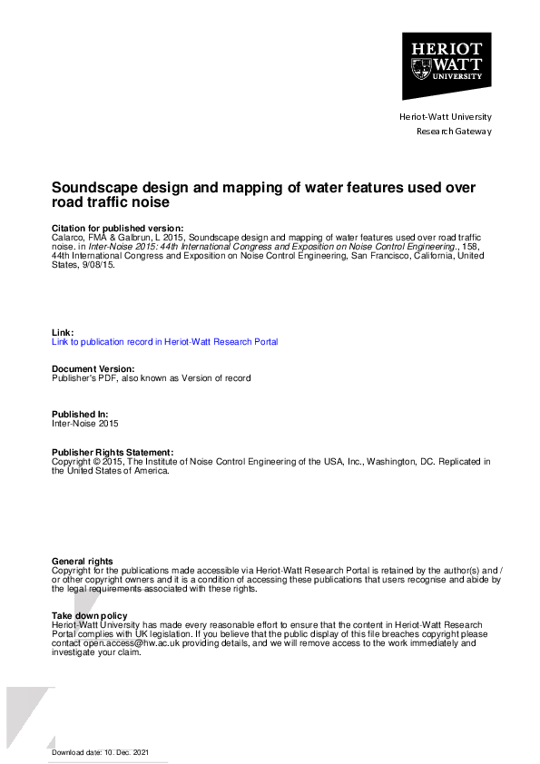 (PDF) Soundscape design and mapping of water features used over road traffic noise