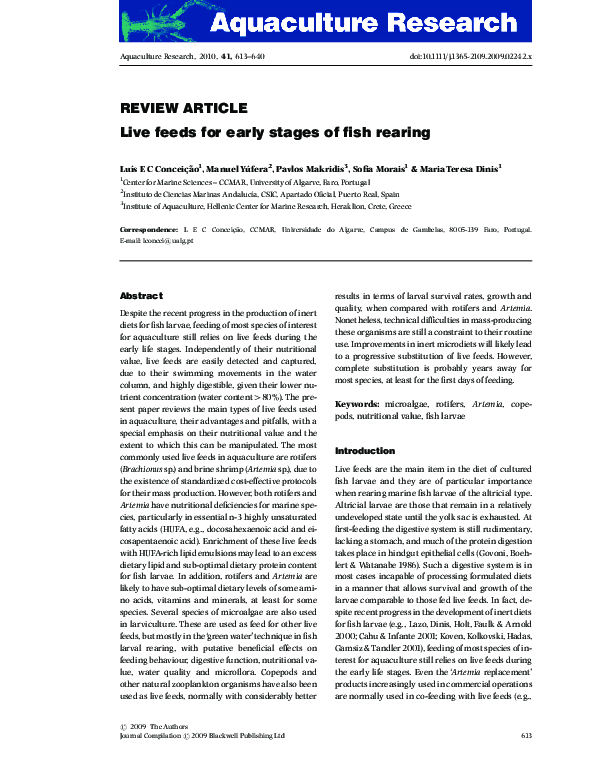 (PDF) Live feeds for early stages of fish rearing