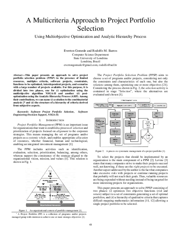 Pdf A Multicriteria Approach To Project Portfolio Selection Using
