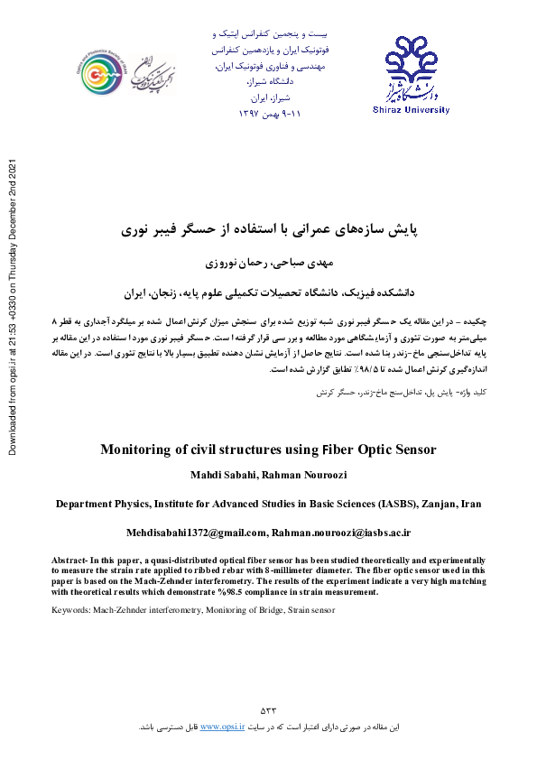 (PDF) Monitoring of civil structures using Fiber Optic Sensor
