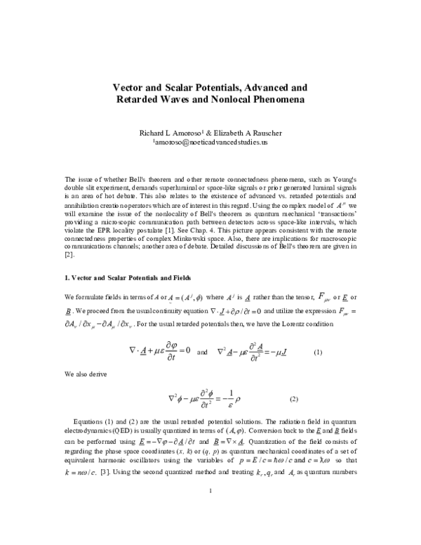 (PDF) Vector and Scalar Potentials, Advanced and Retarded Waves and ...