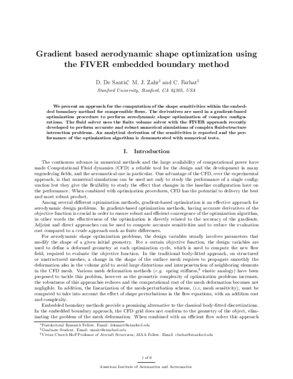 (PDF) Gradient based aerodynamic shape optimization using the FIVER embedded boundary method