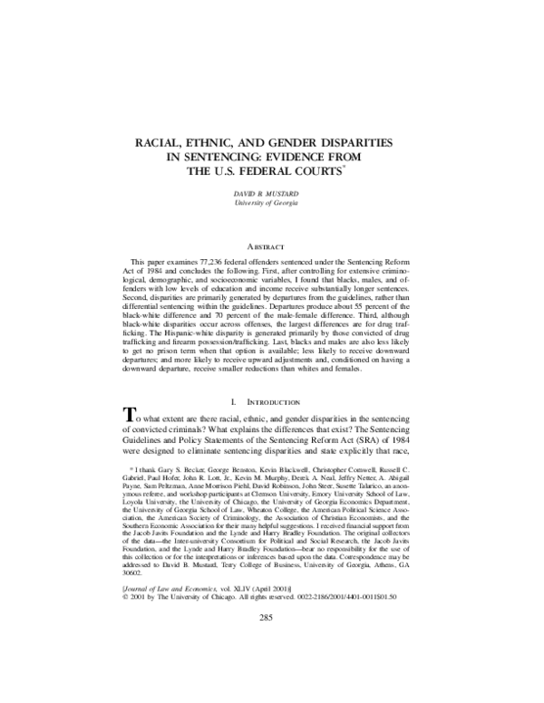 (PDF) Racial, ethnic, and gender disparities in sentencing: Evidence ...