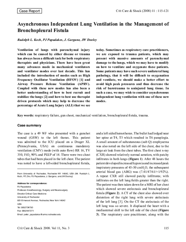 (PDF) Asynchronous Independent Lung Ventilation in the Management of ...