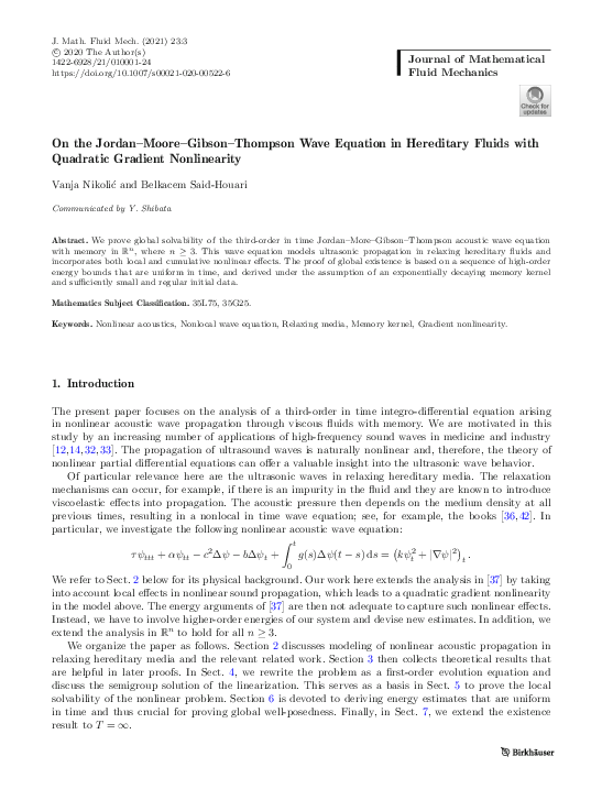 (PDF) On the Jordan–Moore–Gibson–Thompson Wave Equation in Hereditary ...