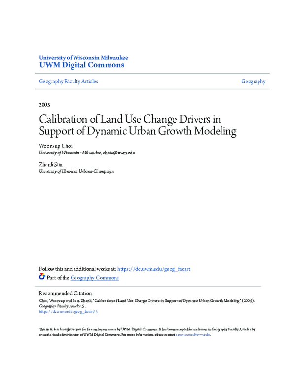 (PDF) Calibration of Land Use Change Drivers in Support of Dynamic ...