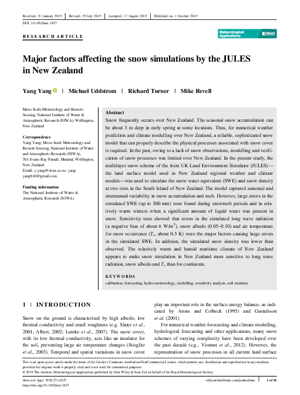 (PDF) Key Factors in JULES Snow Simulations, NZ