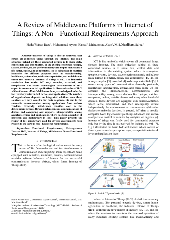(PDF) A Review Of Middleware Platforms In Internet Of Things: A Non – Functional Requirements ...