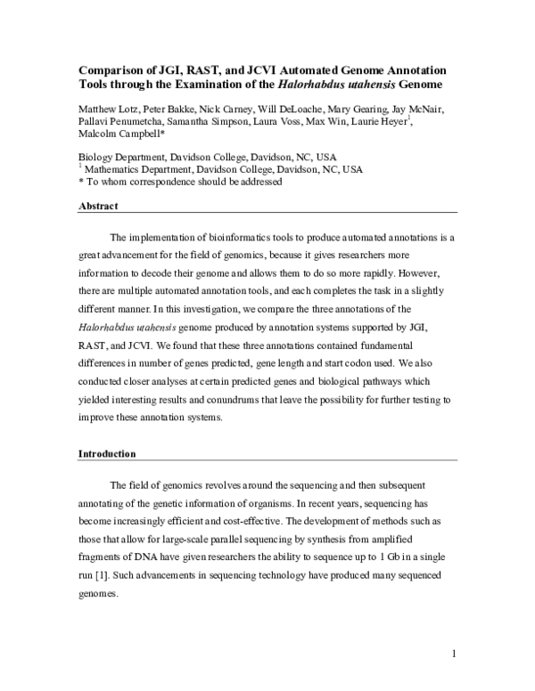 (PDF) Comparison of JGI, RAST, and JCVI Automated Genome Annotation ...