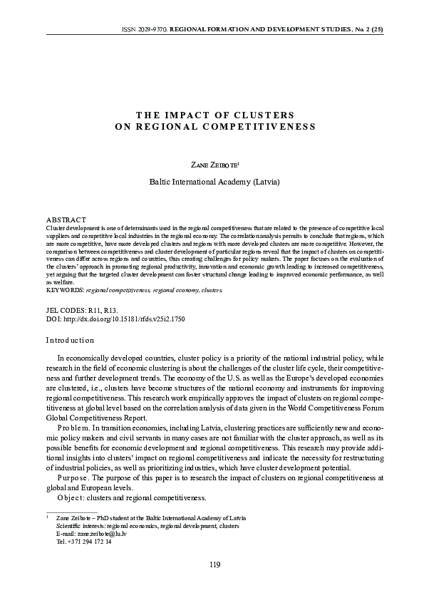 (PDF) The Impact of Clusters on Regional Competitiveness