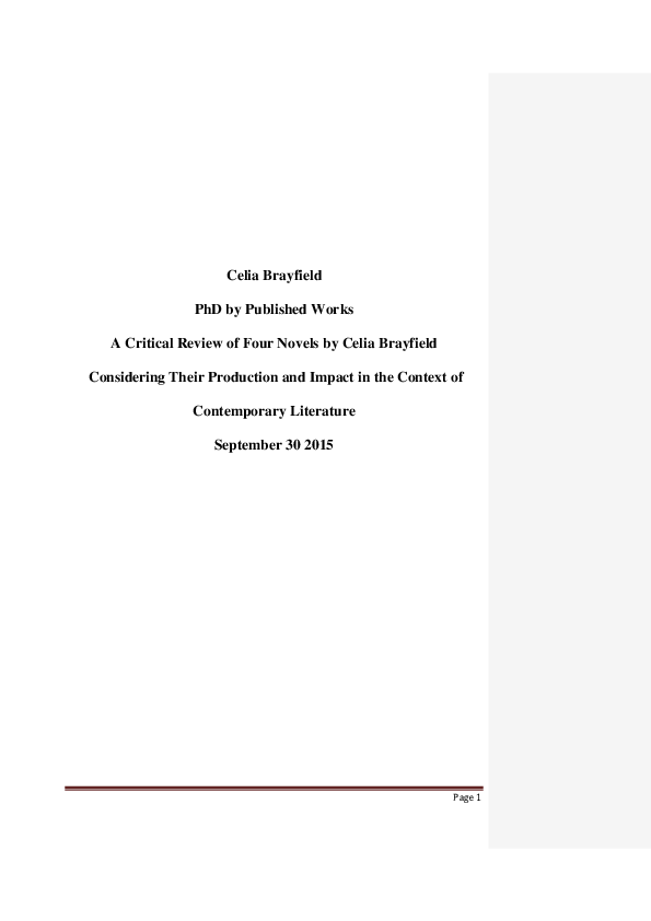(PDF) A critical review of four novels by Celia Brayfield considering ...