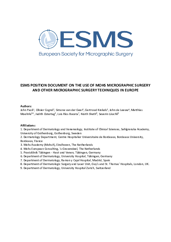 (PDF) Esms Position Document on the Use of Mohs Micrographic Surgery ...