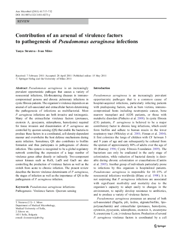 (PDF) Contribution of an arsenal of virulence factors to pathogenesis ... (PDF) Contribution of an arsenal of virulence factors to pathogenesis ...