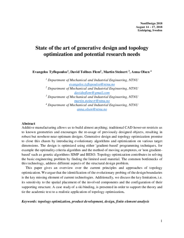 (PDF) State of the art of generative design and topology optimization ...