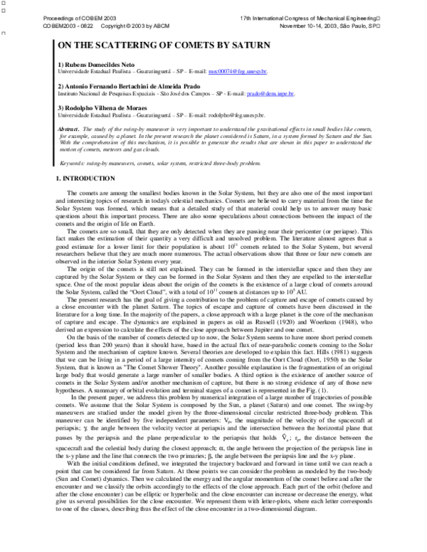 (PDF) On the Scattering of Comets by Saturn 1 )