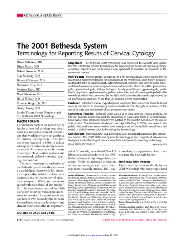 (PDF) The 2001 Bethesda System terminology for reporting results of ...