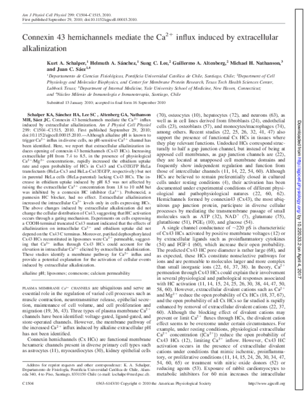 (PDF) Connexin 43 hemichannels mediate the Ca2+ influx induced by ...