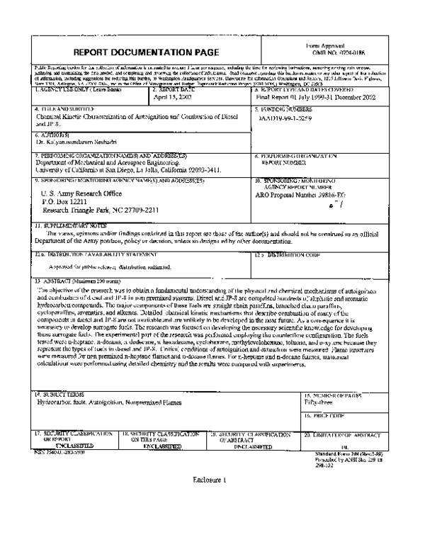 (PDF) Autoignition and Combustion of Diesel and JP-8