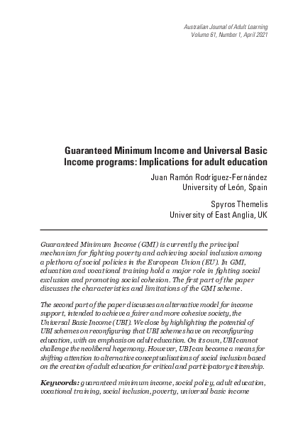 (PDF) Guaranteed Minimum Income and Universal Basic Income programs ...