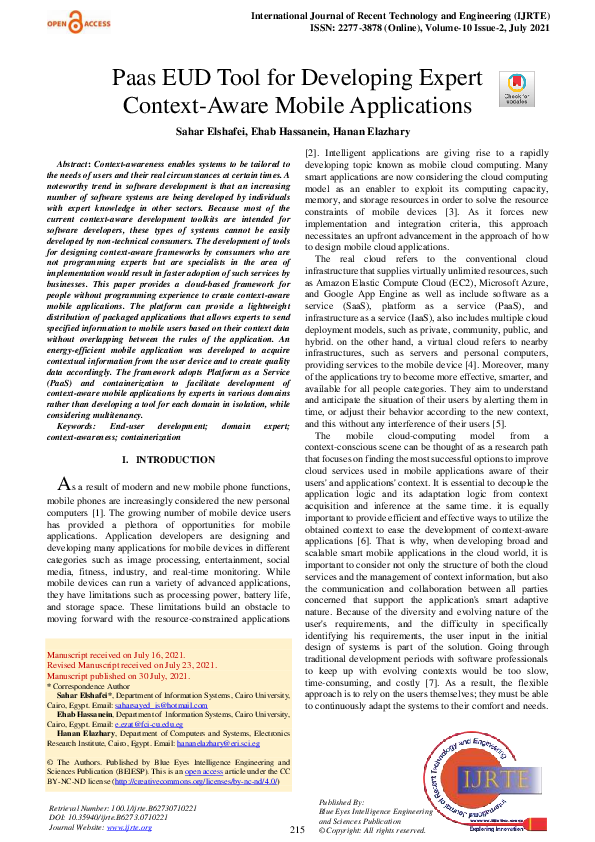 (PDF) Paas EUD Tool for Developing Expert Context-Aware Mobile Applications
