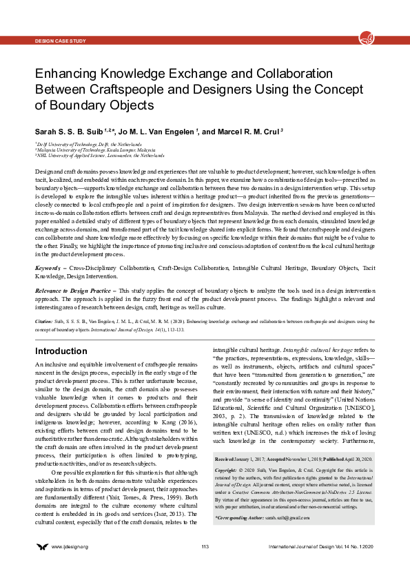 (PDF) Enhancing knowledge exchange and collaboration between craftspeople and designers using ...