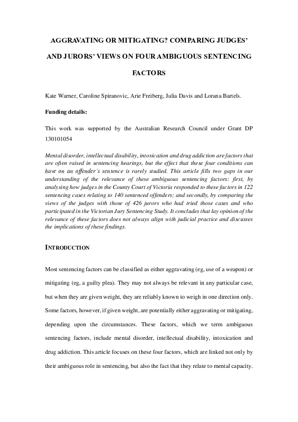 (PDF) Aggravating or mitigating? Comparing judges' and jurors' views on four ambiguous ...