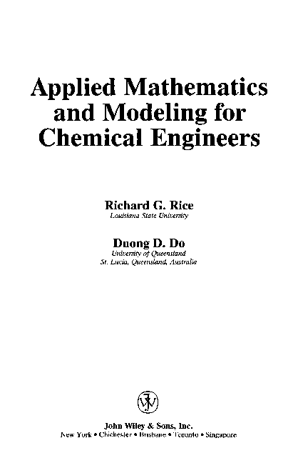 (PDF) Applied mathematics and modeling for chemical engineers
