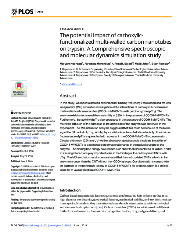 (PDF) The potential impact of carboxylic-functionalized multi-walled carbon nanotubes on trypsin ...
