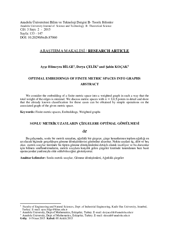 (PDF) Optimal Embeddings of Finite Metric Spaces Into Graphs