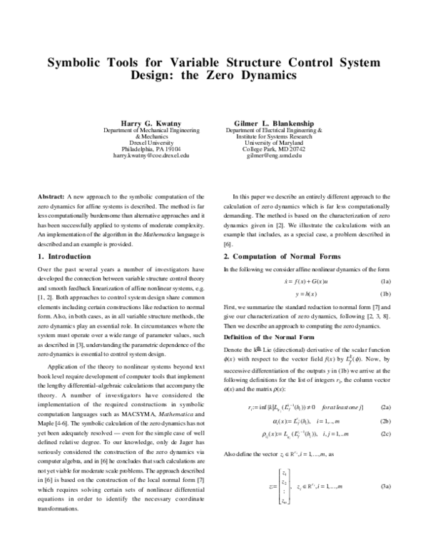 (PDF) Symbolic tools for variable structure control system design: the ...