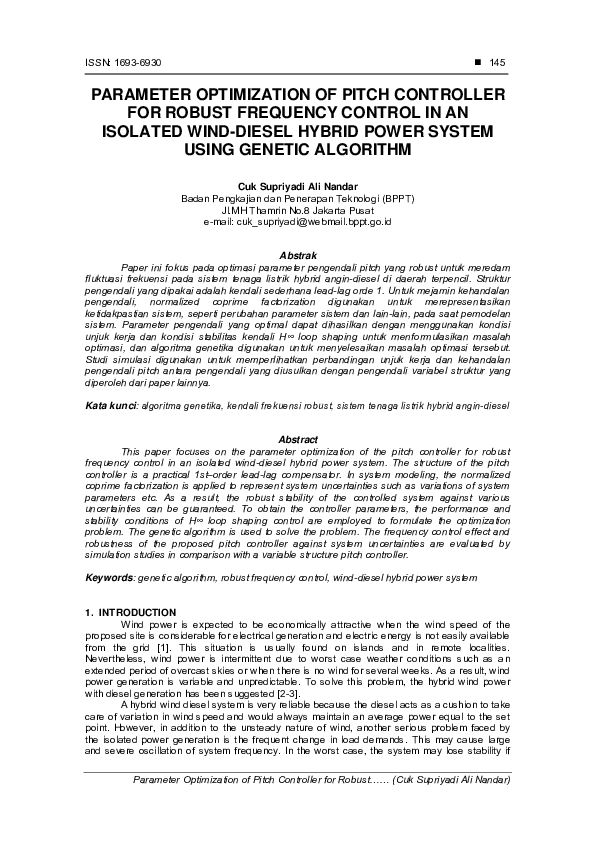 (PDF) PARAMETER OPTIMIZATION OF PITCH CONTROLLER FOR ROBUST FREQUENCY ...
