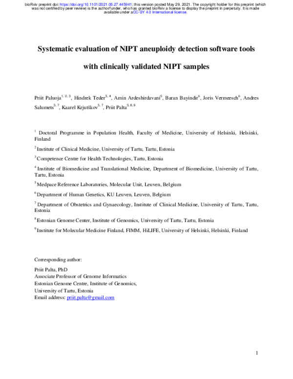 (PDF) Systematic evaluation of NIPT aneuploidy detection software tools ...