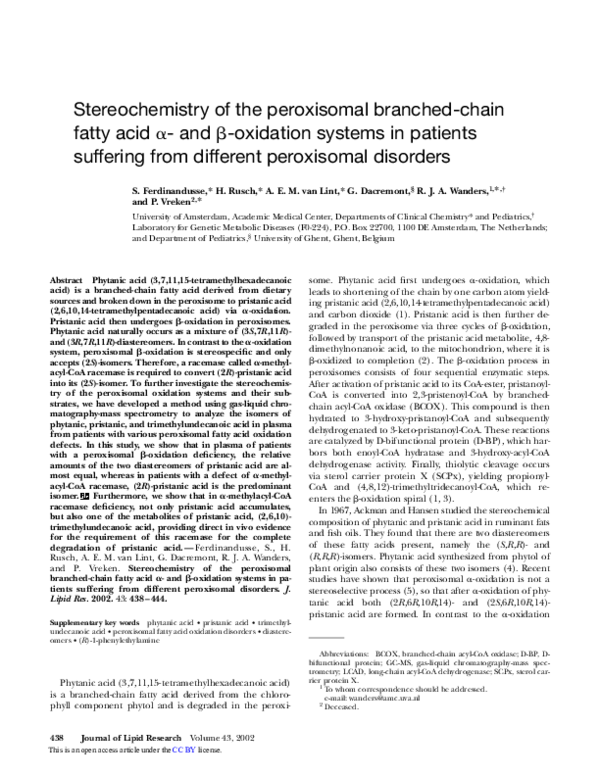 (PDF) Stereochemistry of the peroxisomal branched-chain fatty acid ...