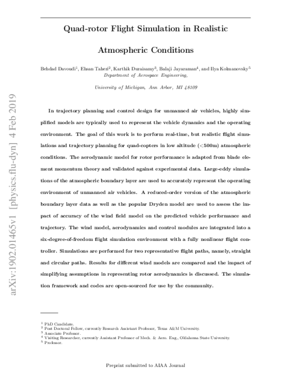 Pdf Quad Rotor Flight Simulation In Realistic Atmospheric Conditions