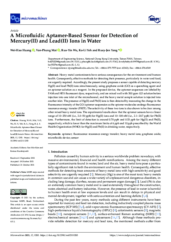 Pdf A Microfluidic Aptamer Based Sensor For Detection Of Mercuryii
