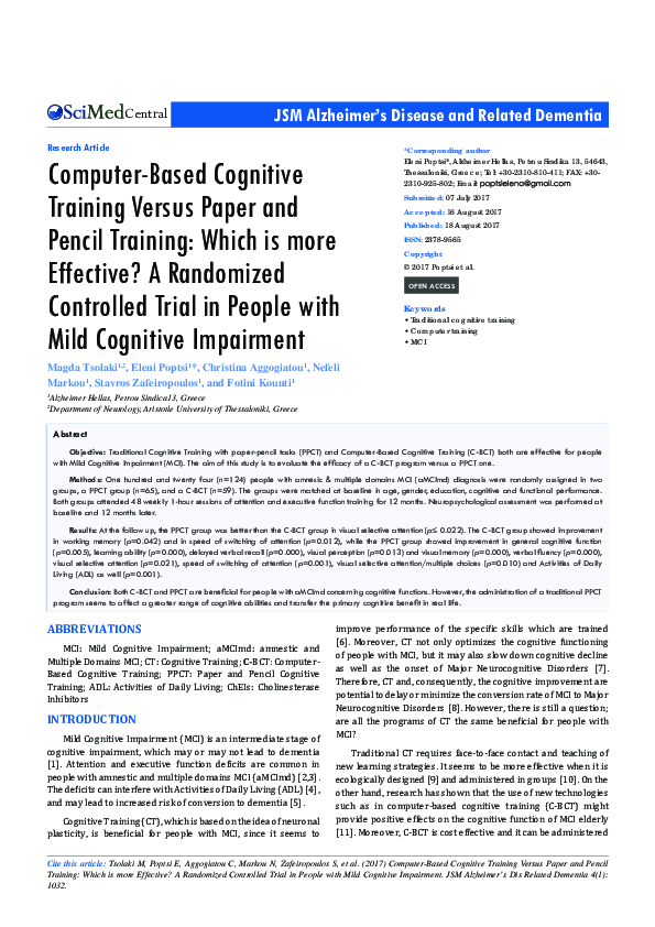 (PDF) Computer-Based Cognitive Training Versus Paper and Pencil Training: Which is more ...