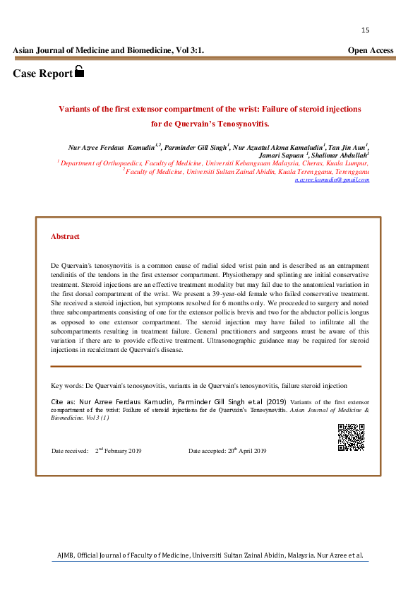 (PDF) Variants of the first extensor compartment of the wrist: Failure ...
