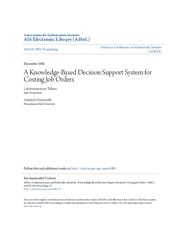 (PDF) A Knowledge-Based Decision Support System for Costing Job Orders